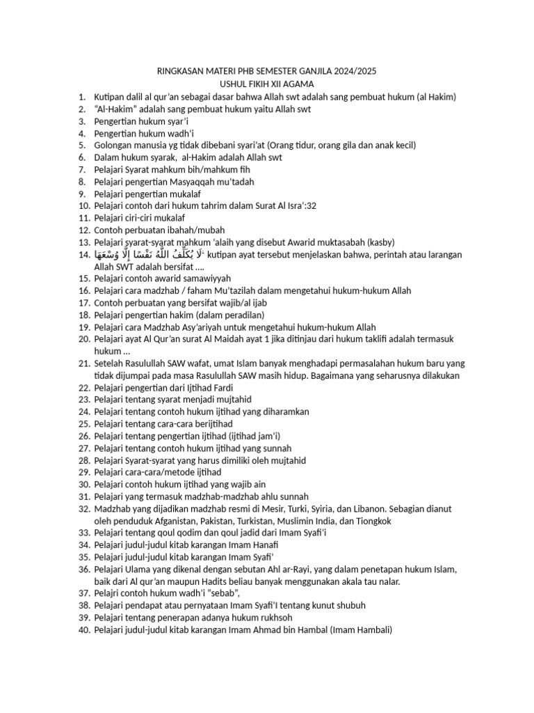 Ringkasan Materi PHB Semester Ganjila 2024 | PDF