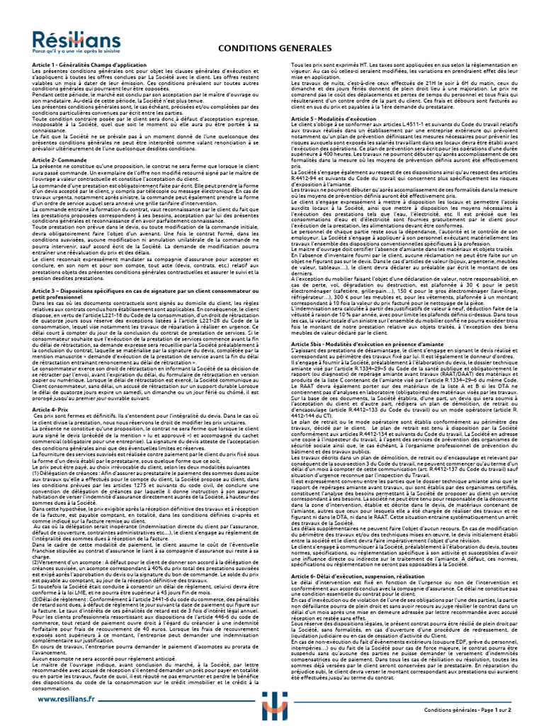 Conditions Générales de Résilians | PDF