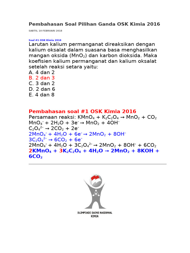 Pembahasan Soal Pilihan Ganda OSK Kimia 2016 | PDF