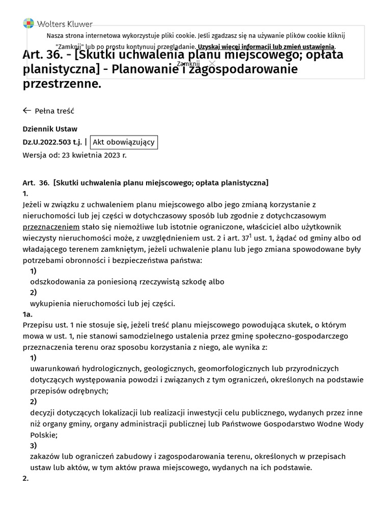 [Skutki Uchwalenia Planu Miejscowego; Opłata Planistyczna] - Art. 36. - Planowanie i ...