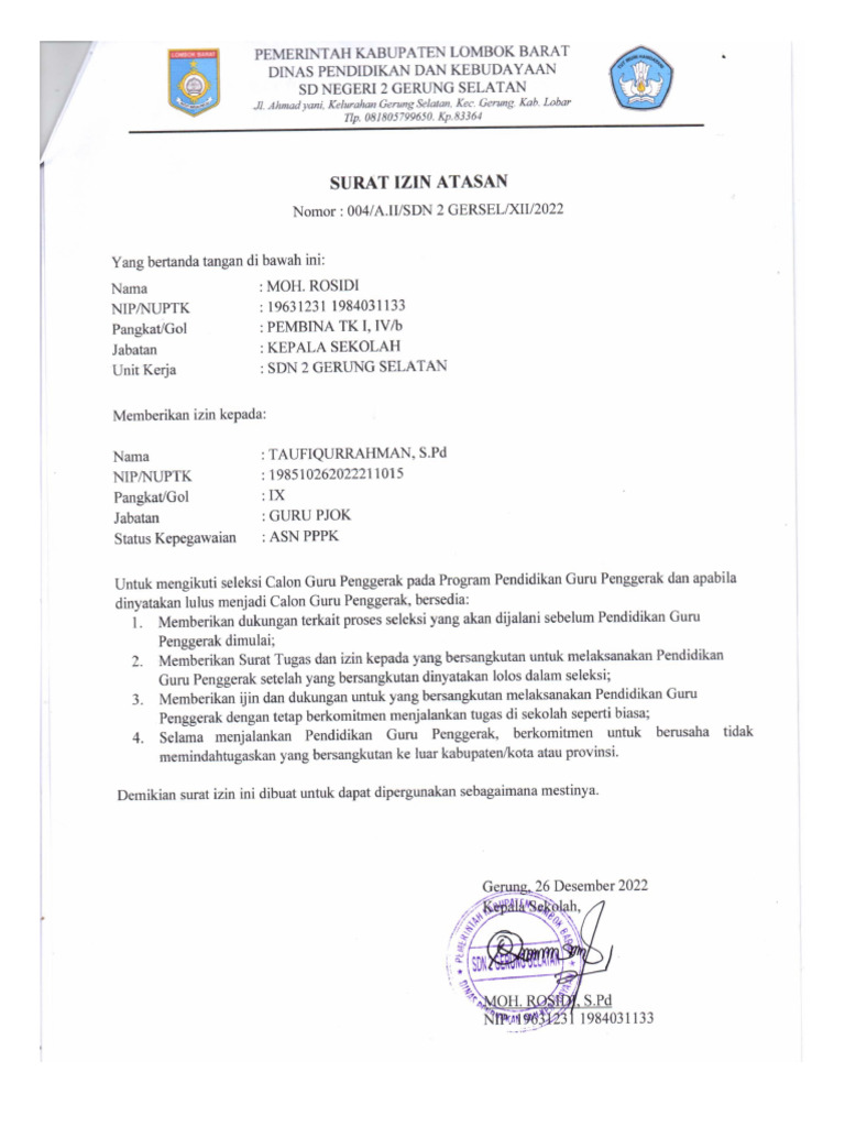 Surat Ijin Atasan | PDF