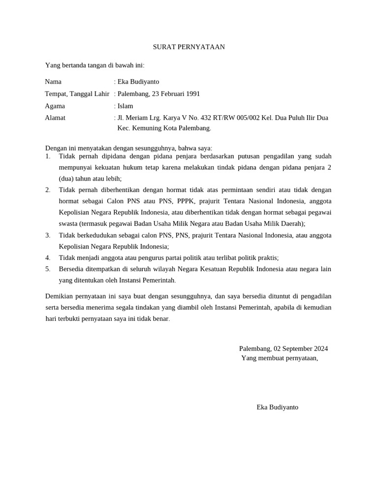 BPKP Lampiran III Surat Pernyataan | PDF