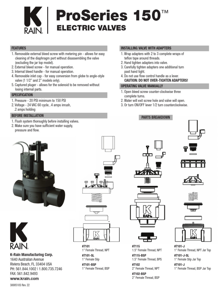 Proseries 150 Valve Instruction Guide | PDF
