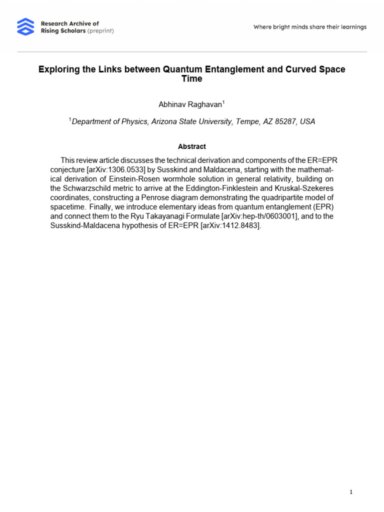 (RARS) Exploring The Links Between Quantum Entanglement and Curved Space Time | PDF ...