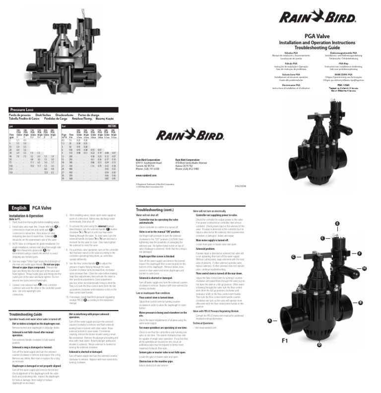 Rain Bird PGA Series Valves Installation & Operation | PDF
