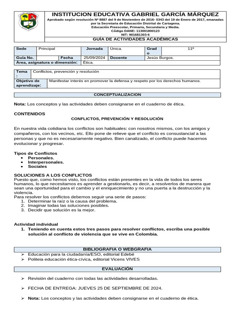 Resolución de Conflictos en Ética 11º | PDF