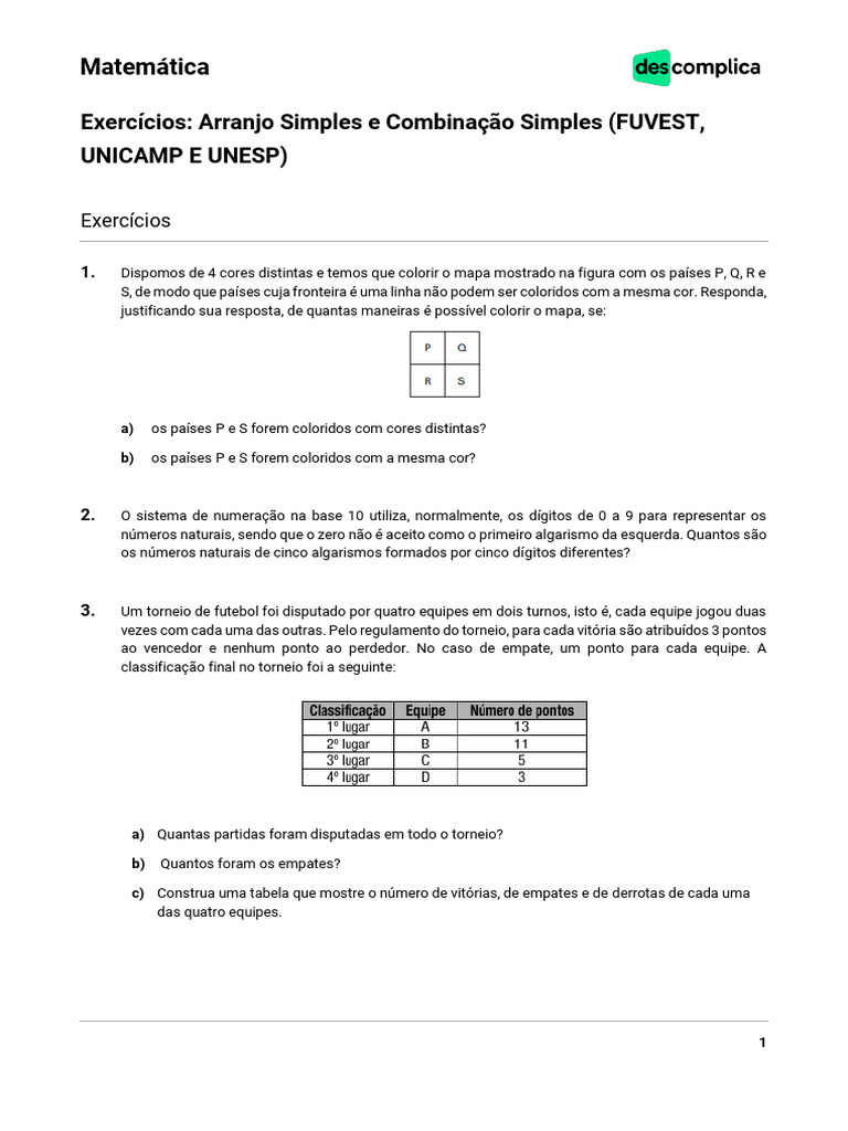 Bixo 3 Arranjo Simples e Combinação Simples (FUVEST, UNICAMP E UNESP) | PDF