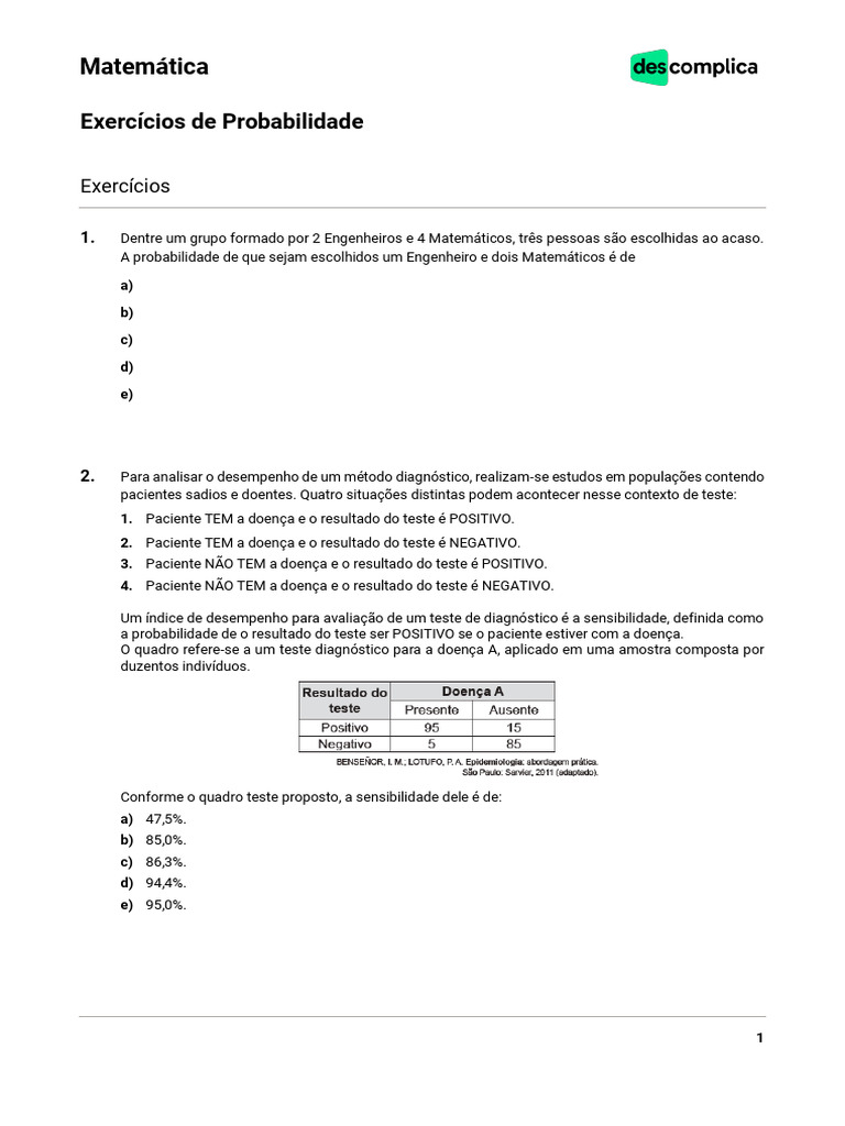9 Exercícios de Probabilidade | PDF