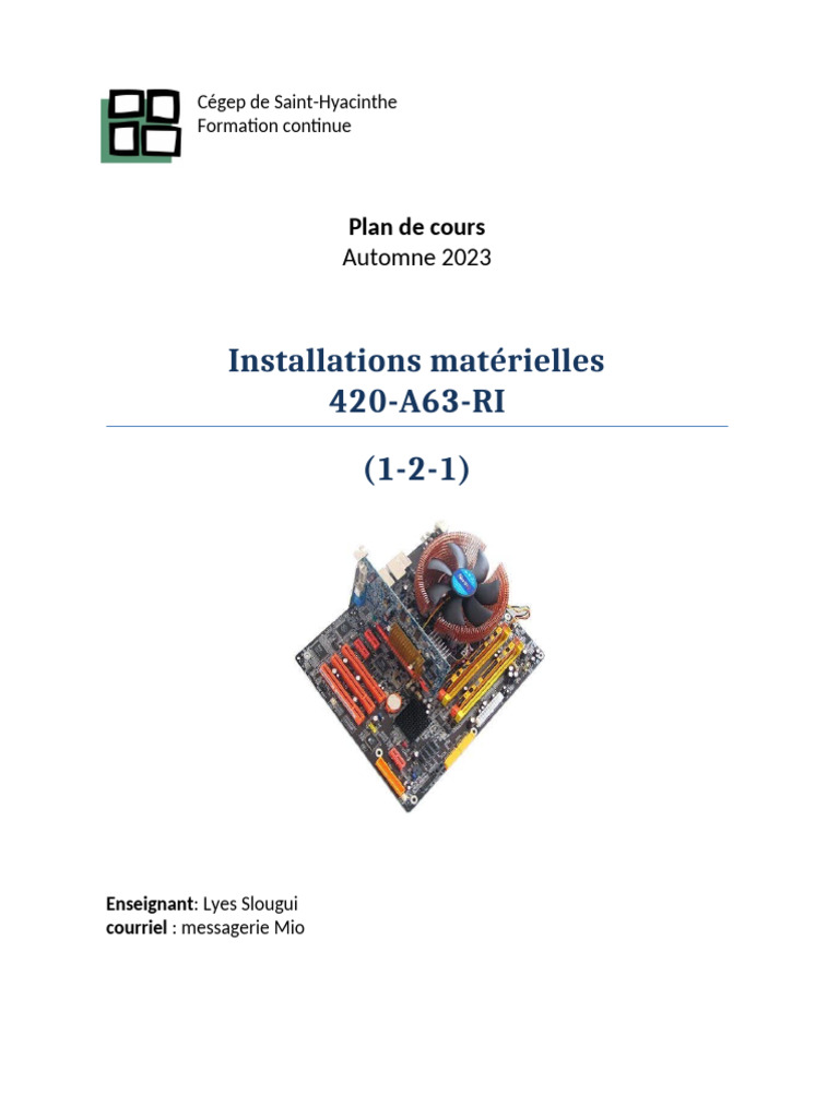 Plan de Cours 420 A63 RI A23 | PDF