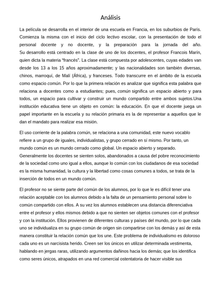 Análisis de Película | PDF | Maestros | Escuelas