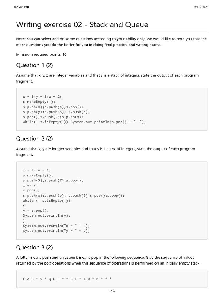 Writing Exercise 02 - Stack and Queue | PDF