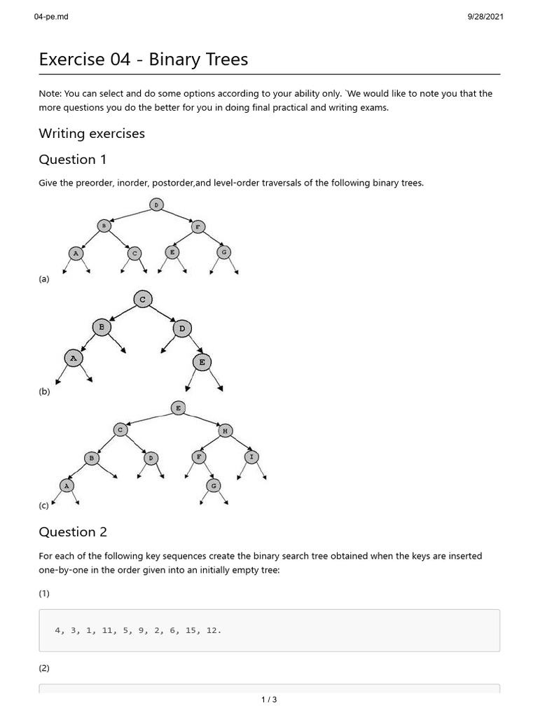 Exercise 04 - Binary Trees | PDF