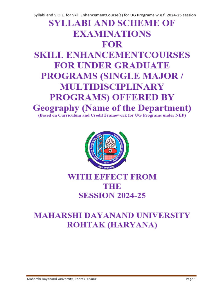 Skill Enhancement Courses For UG Programs | PDF