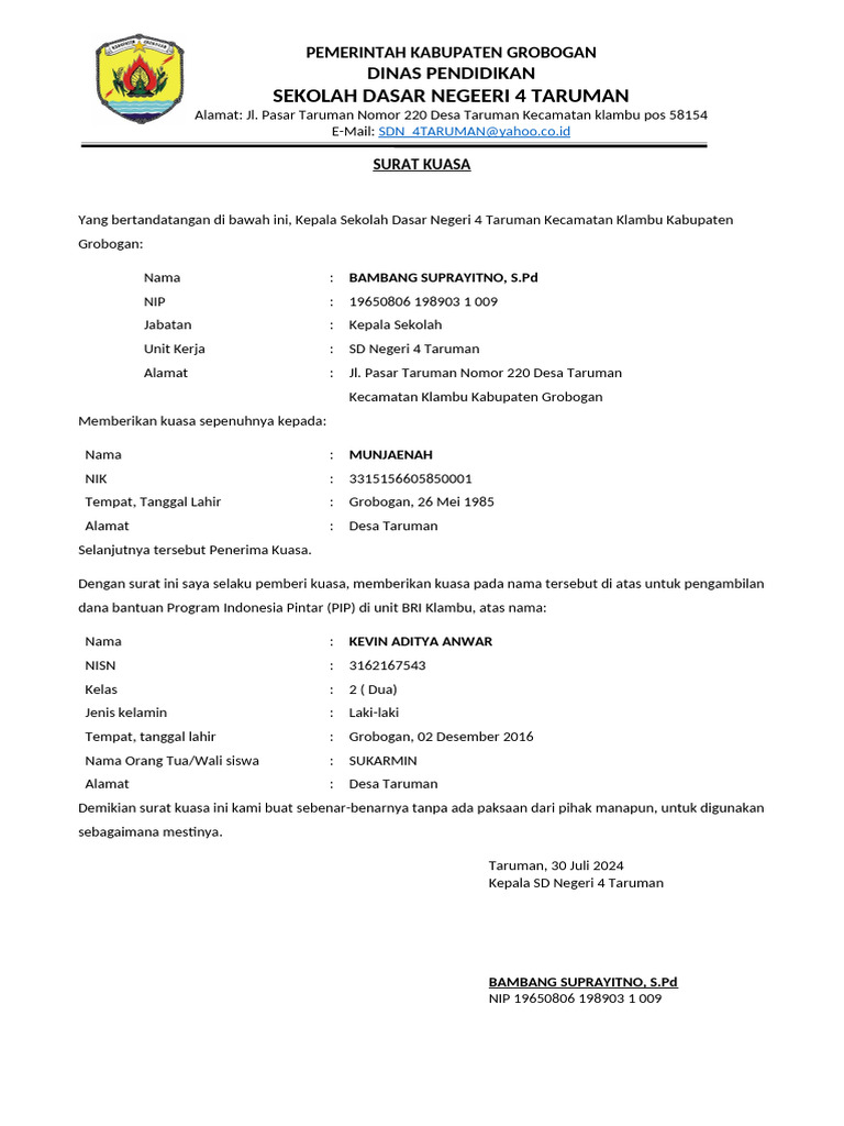 SURAT KUASA PIP BARU | PDF