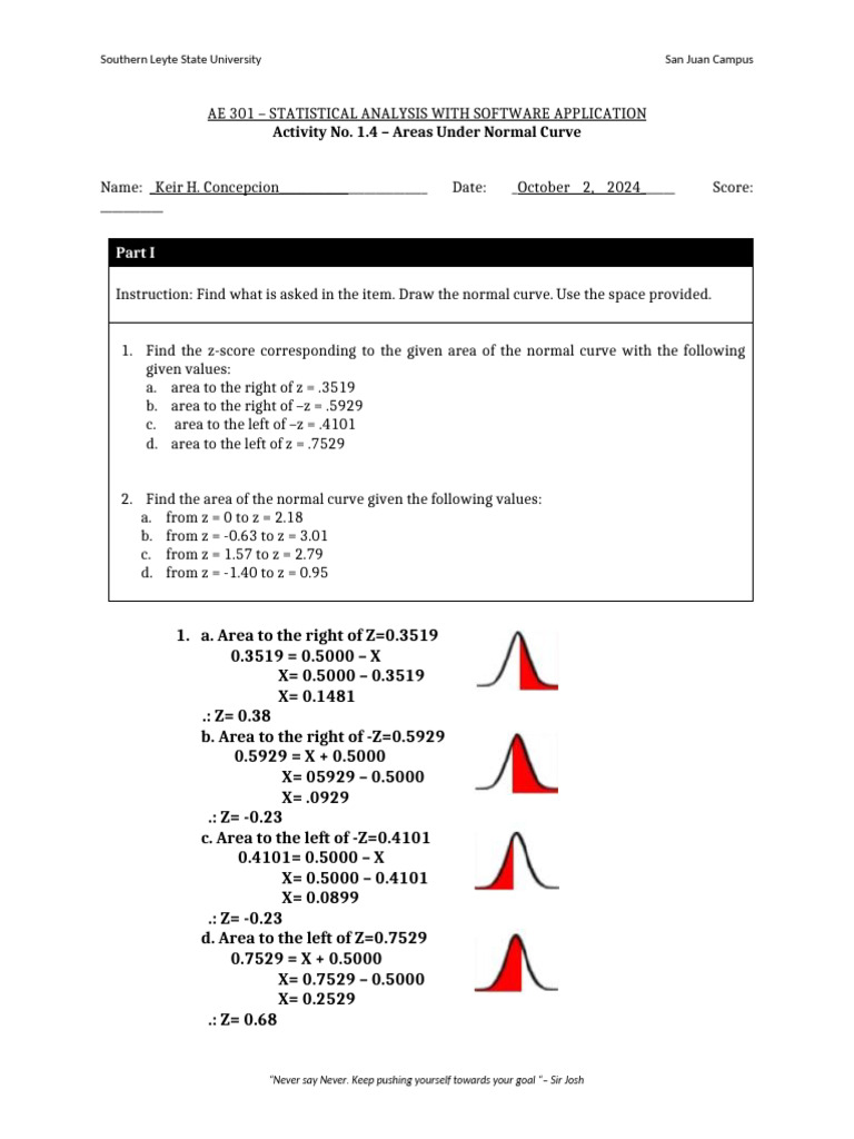 Final Output-Activity No. 1.4 - Areas Under Normal Curve AE 301 | PDF