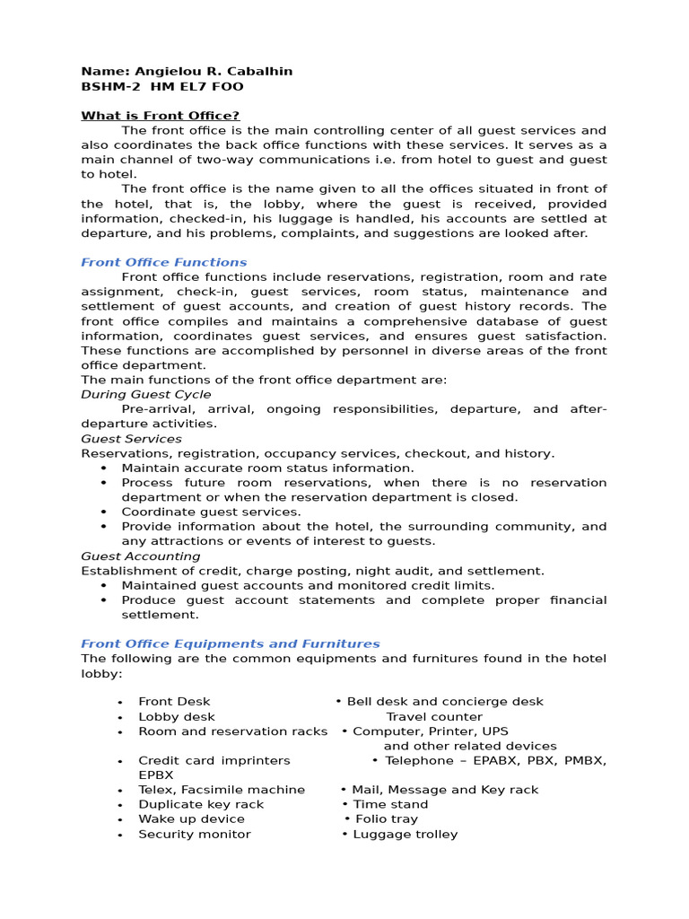 Front Office | PDF