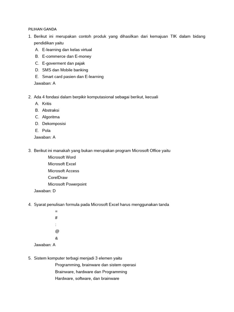 Soal PTS Informatika Kelas X 2023 | PDF