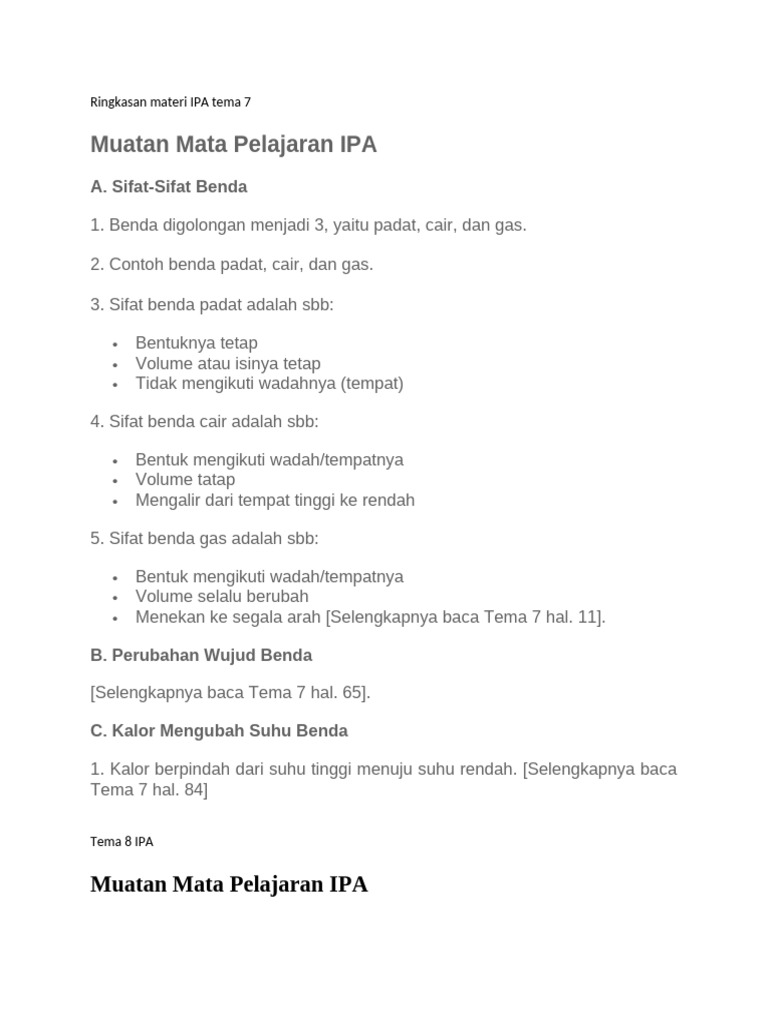 Ringkasan Materi IPA Kelas 5 Tema 789 | PDF