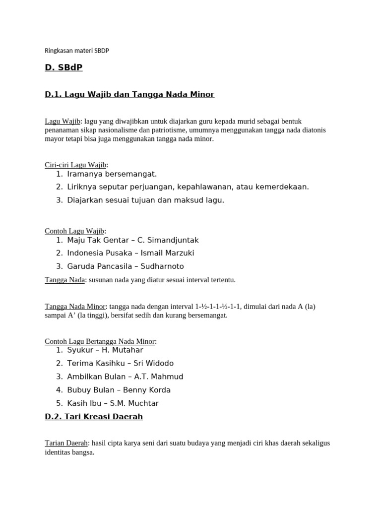 Ringkasan Materi SBDP Kelas 5 Tema 789 | PDF