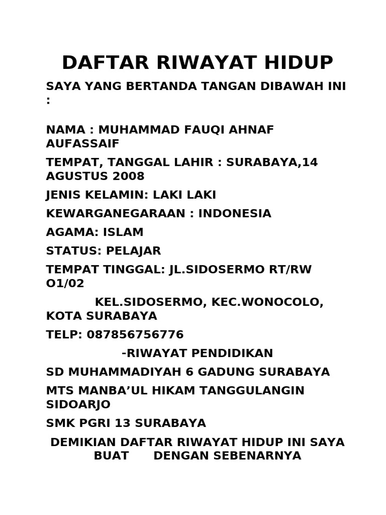 Biodata M Fauqi Ahnaf A | PDF