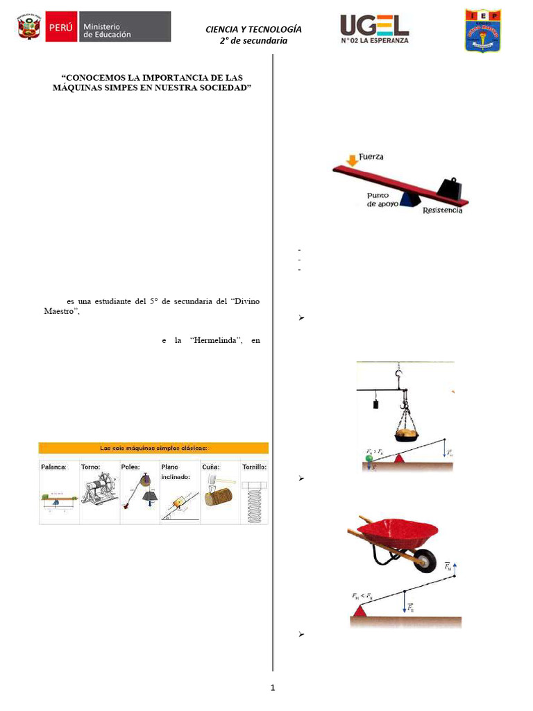 Experiencia de Aprendizaje #04 Máquinas Simples | PDF