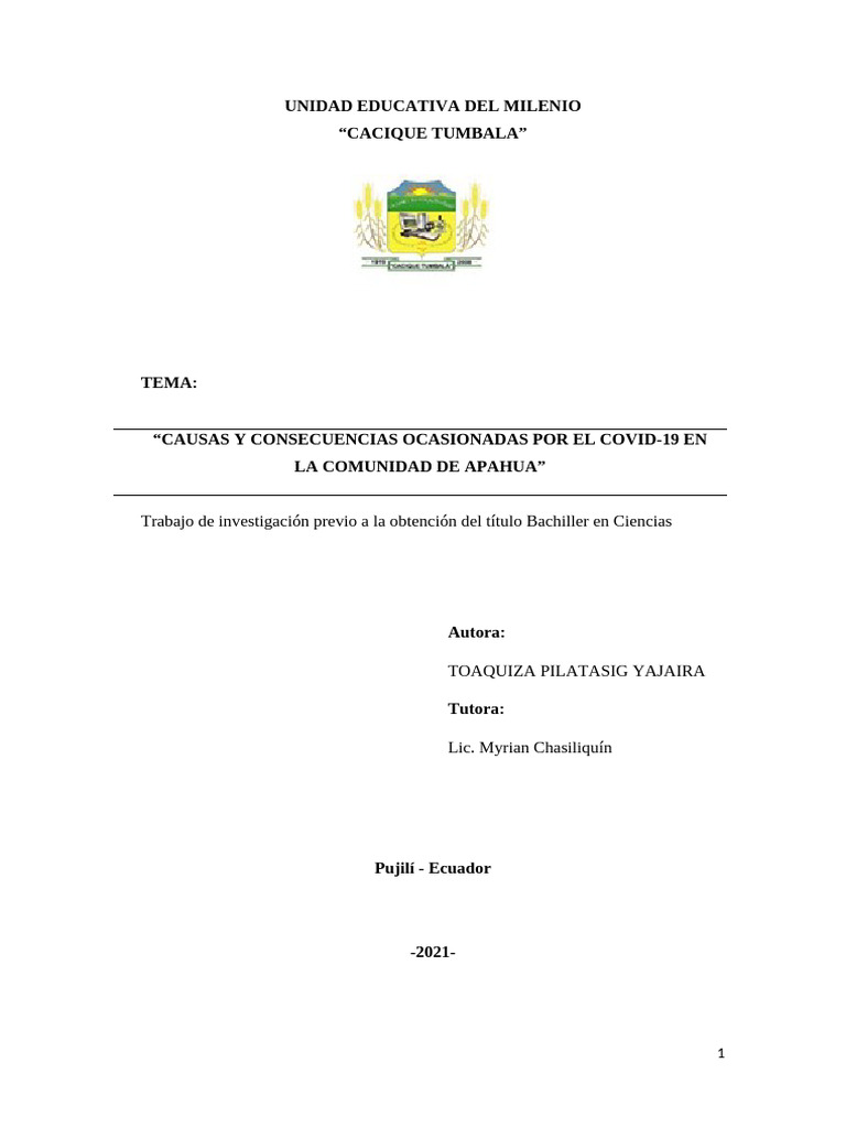 Segundo Borrador Proyecto de Grado Yajaira Pilatasig 2021 | PDF
