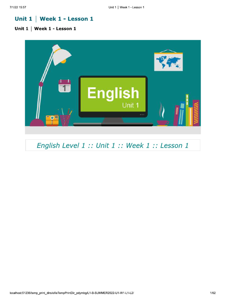 Level 1 - Unit 1 - Week 1 - Lessons 1 2 | PDF