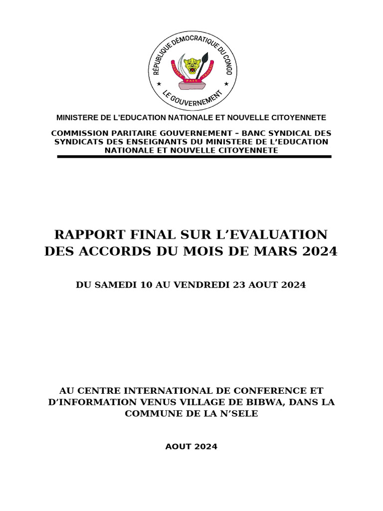 Rapport Final Commission Paritaire Gouv. - Banc Syndical de L'edu - NC ...