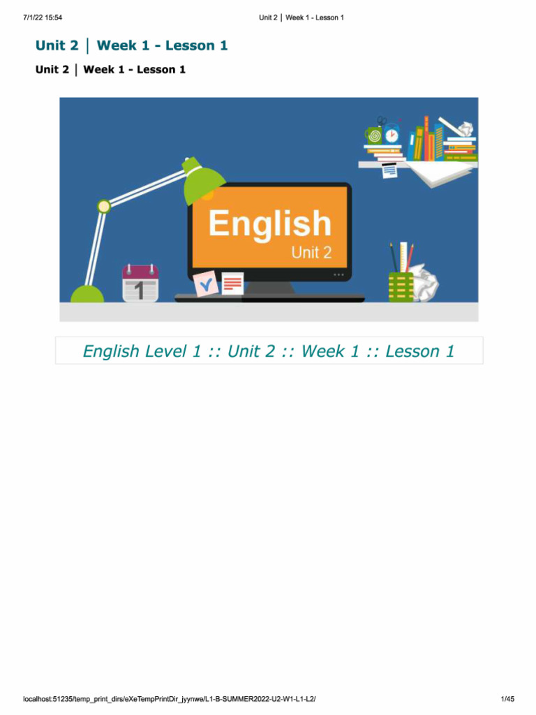Level 1 - Unit 2 - Week 1 - Lessons 1 2 | PDF