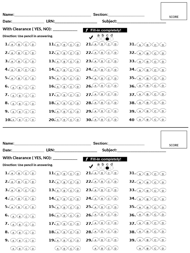 40 Items Bubble Sheet | PDF