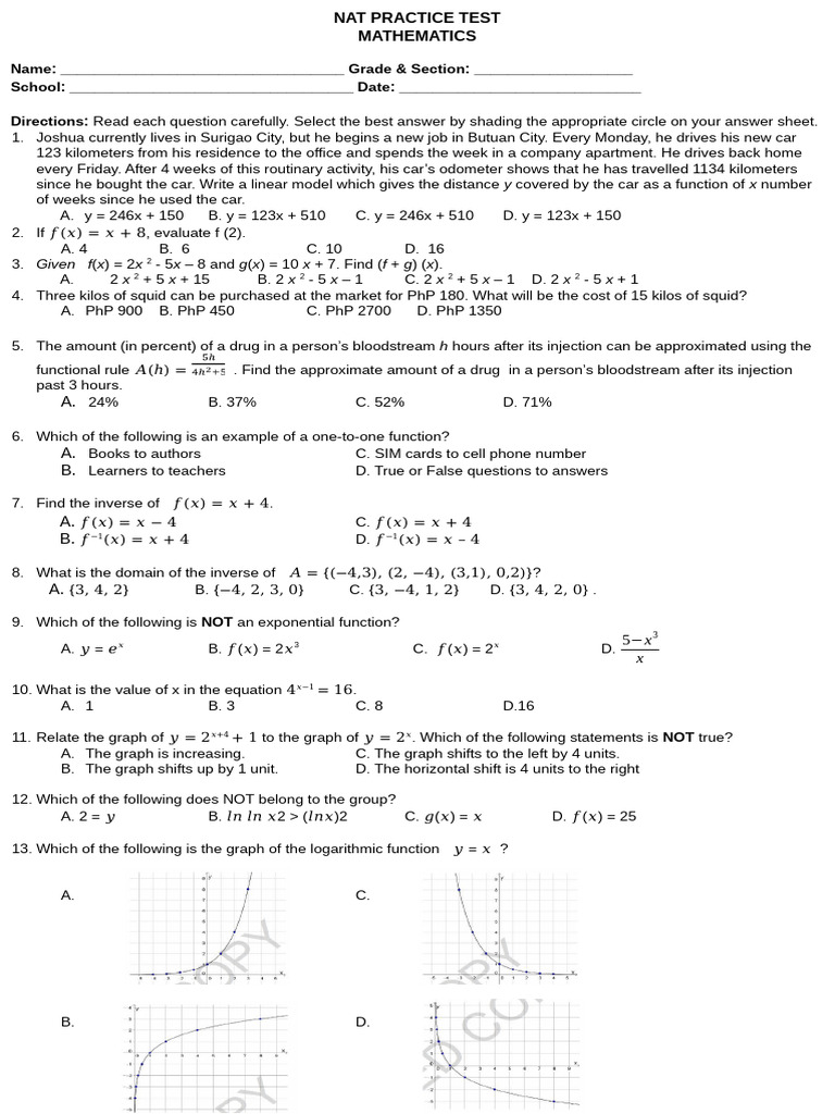 Nat Mathematics Dry Run | PDF