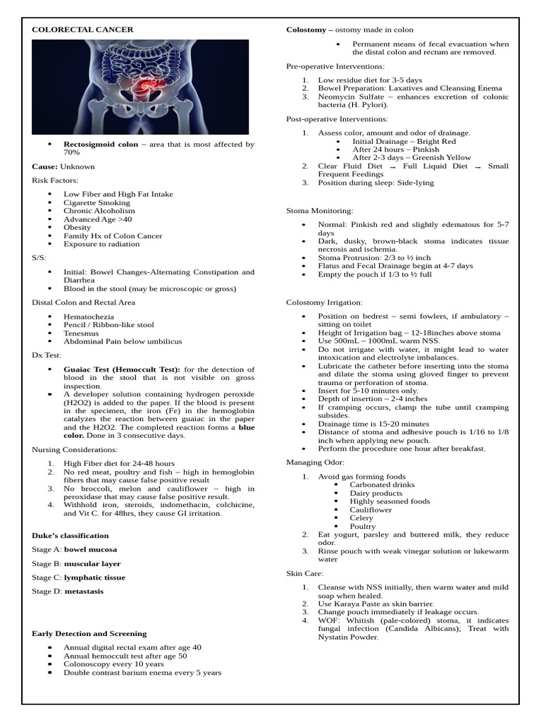 Medical Surgical Nursing Notes | PDF | Prostate | Colorectal Cancer