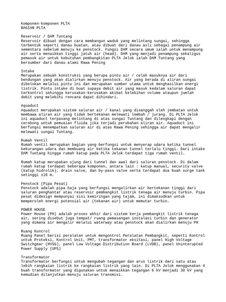Komponen Komponen PLTA | PDF