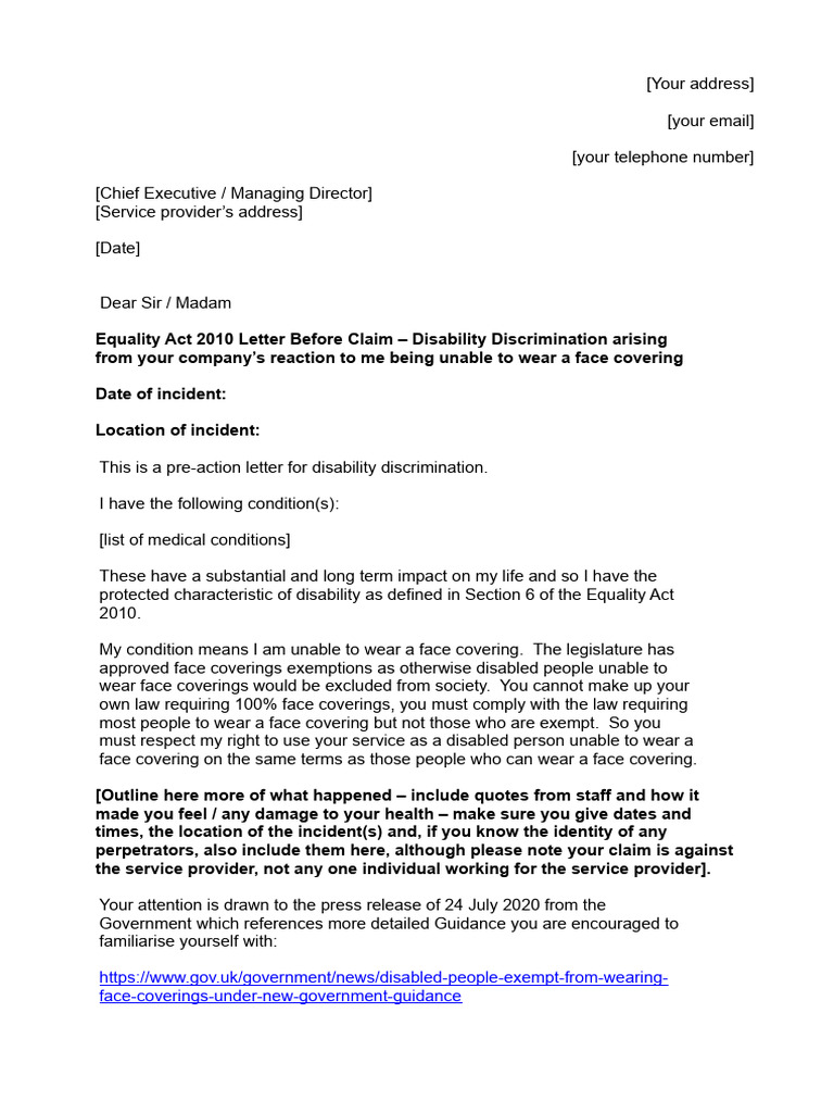 Face Masks Discrimination Template Letter | PDF