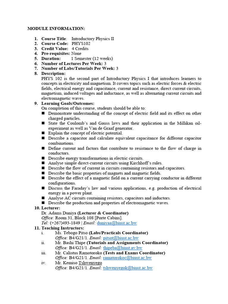 PHYS 102 Module Guide 2023 (1) | PDF