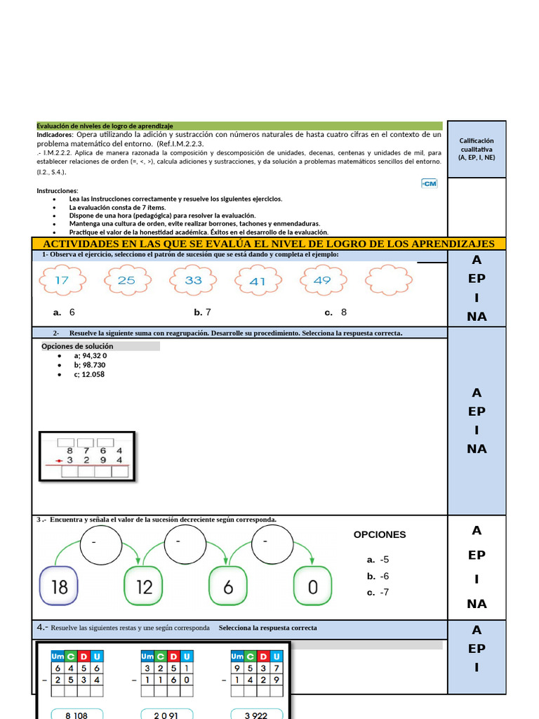 4to MATE EXAMEN 1 TRIMESTRE 2023-2024 | PDF
