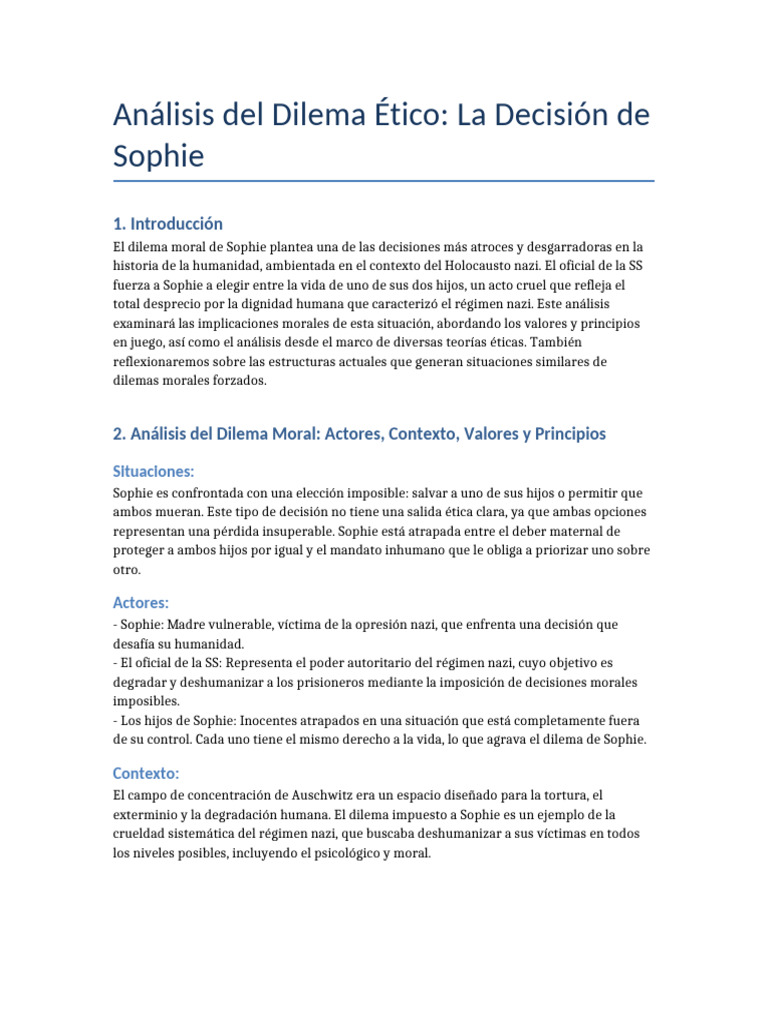 Dilema Etico La Decision de Sophie | PDF