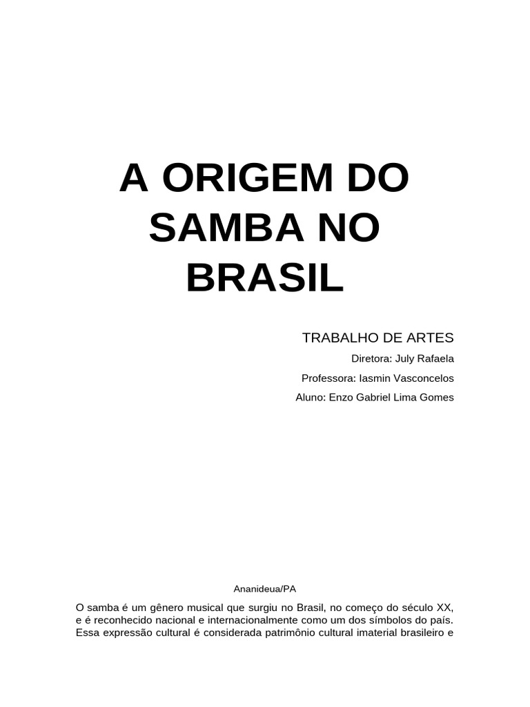 A Origem Do Samba No Brasil | PDF