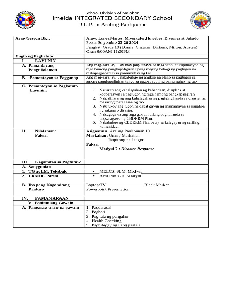 Gr.10 Apan DLP Wk. 7 q1 | PDF