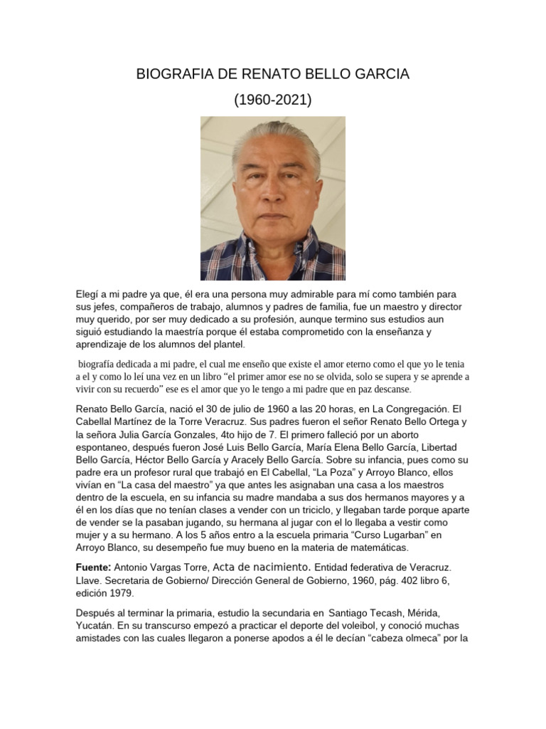 Copia de Biografia de Renato Bello Garcia 2 | PDF