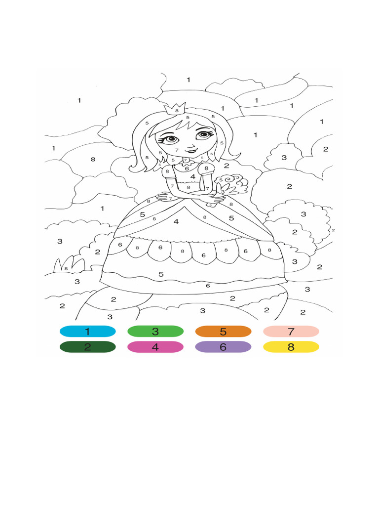 Printable Color by Number Princess Coloring Page - 238232.png | PDF