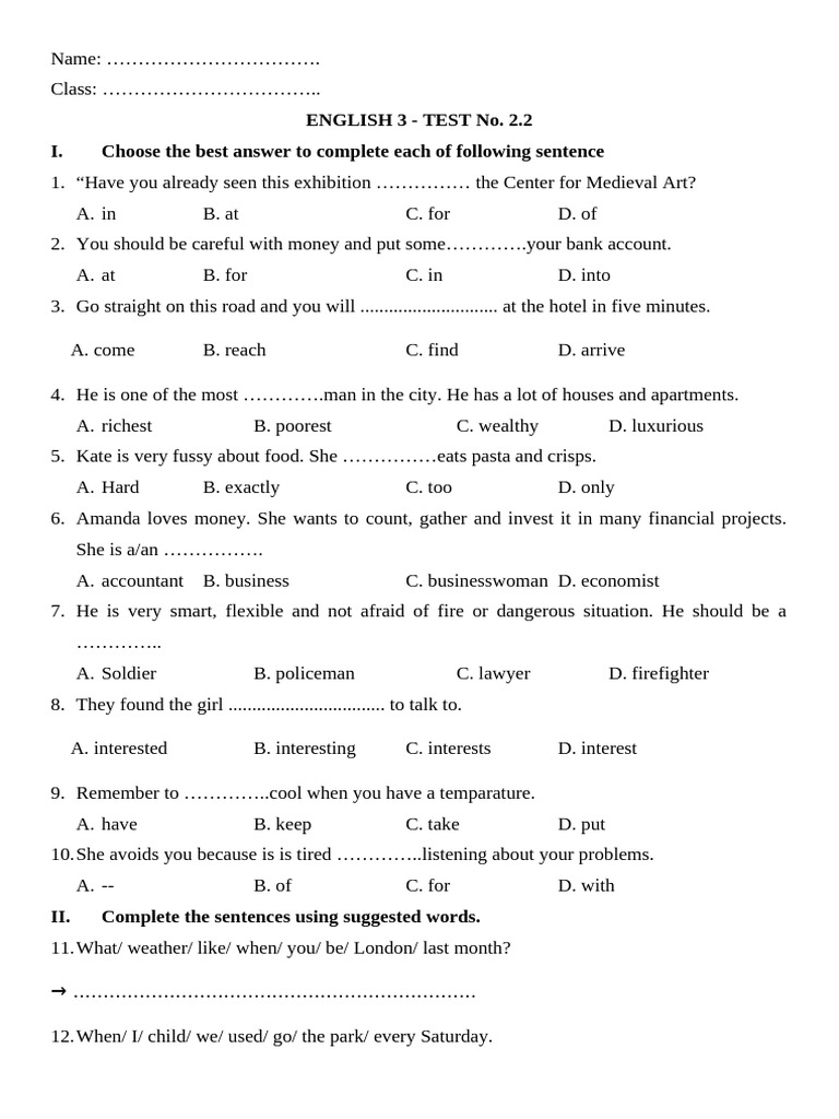English 3-Test No 2.1 | PDF