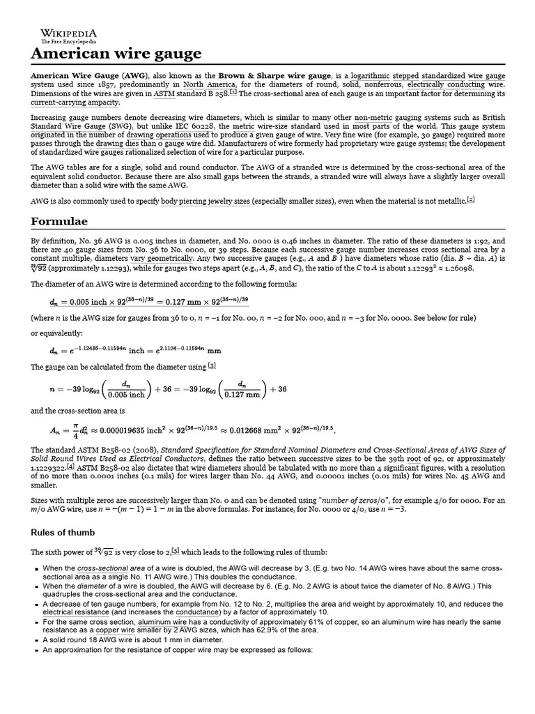 American wire gauge - Wikipedia | PDF