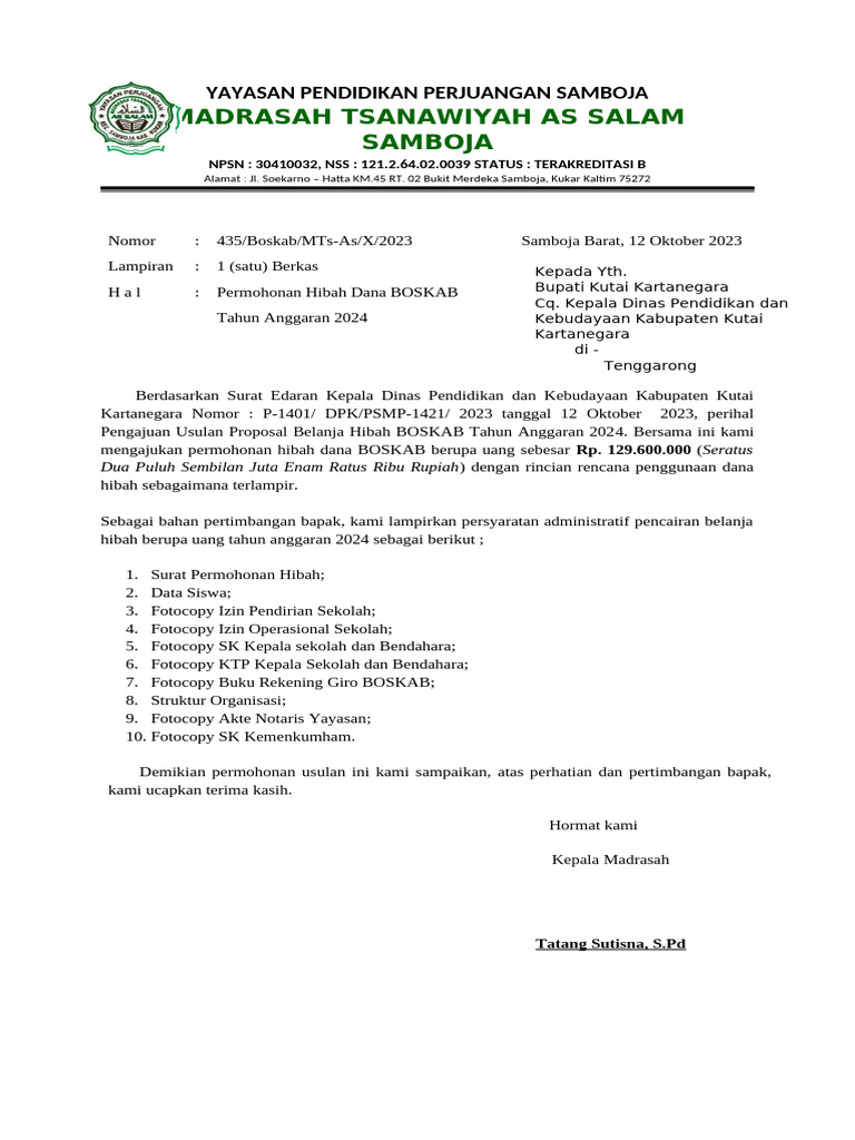 Surat Usulan Permohonan | PDF