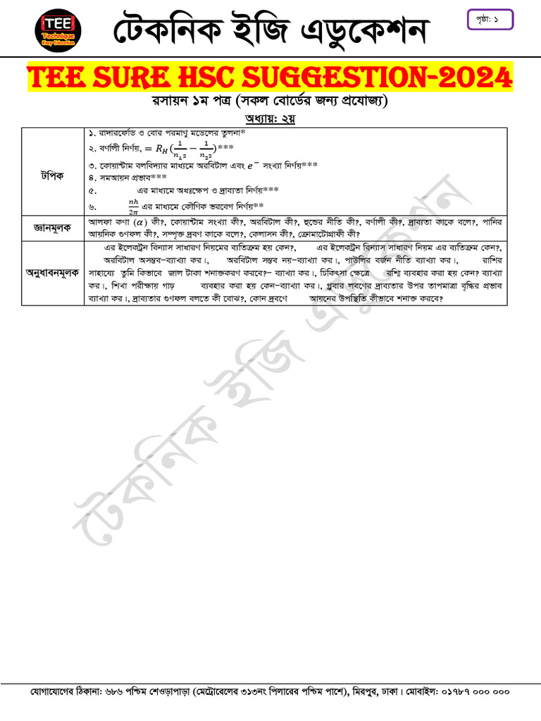 HSC 2024 Chemistry Question Paper Guide | PDF