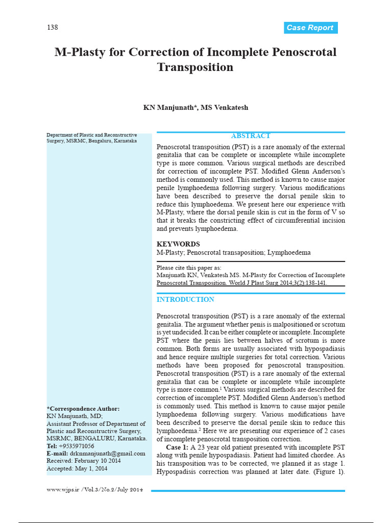 M Plasty For Penscrotal Transposition | PDF