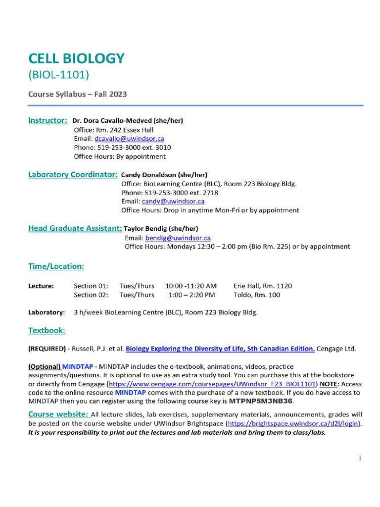 Cell Bio Syllabus Pdf