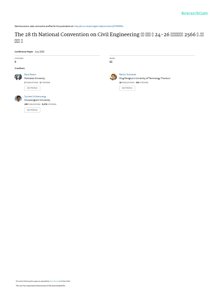 The 28 TH National Convention On Civil Engineering 24-26 2566 | PDF