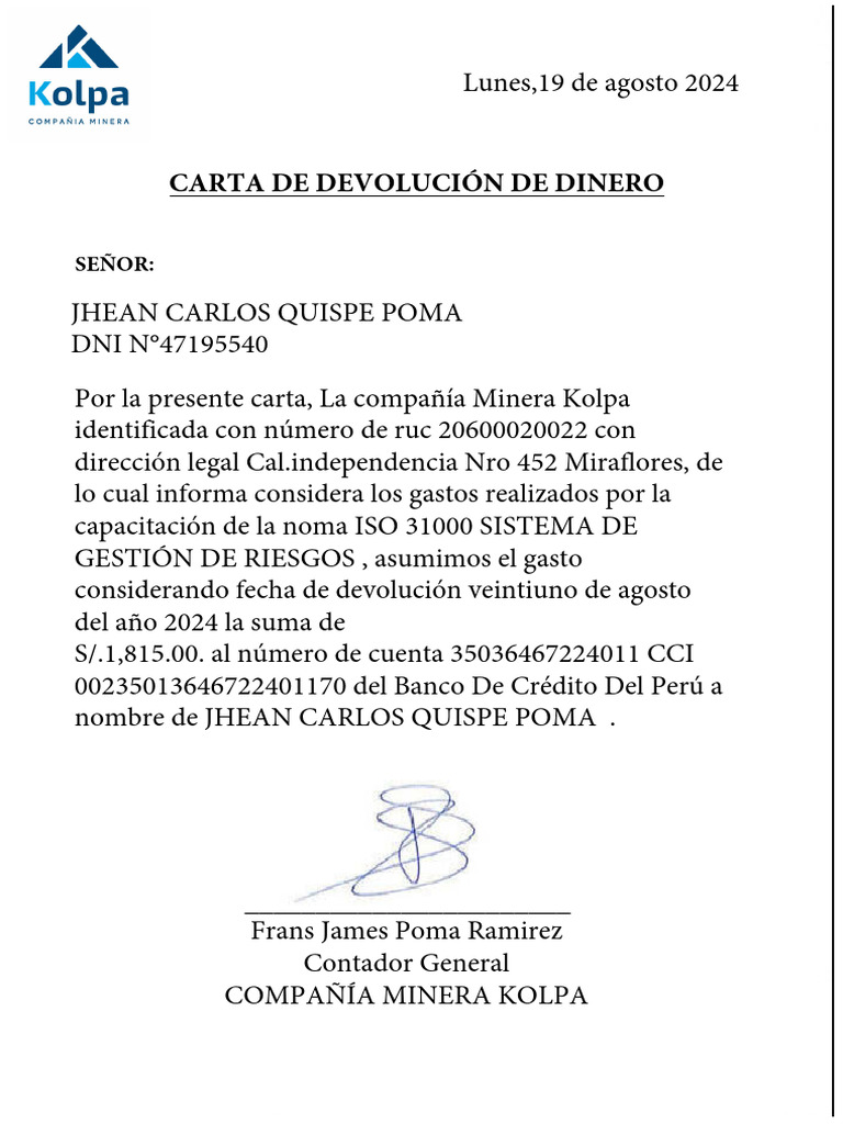 Carta de Devolución | PDF
