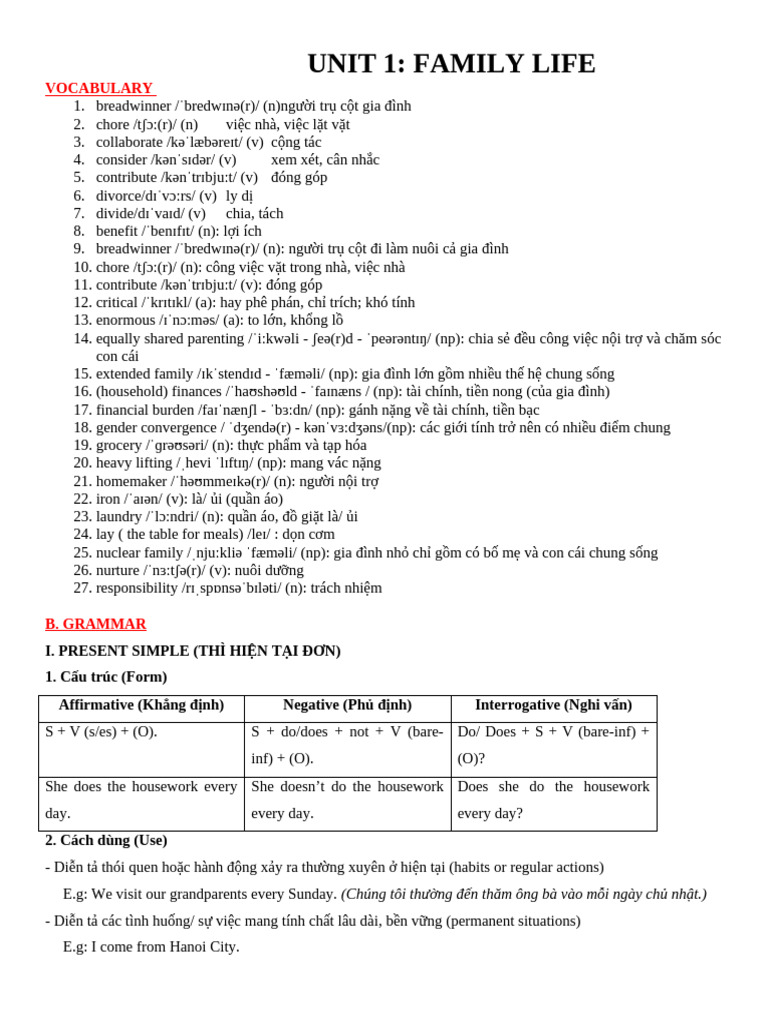 Grade 10 Global Unit 1 Family Life | PDF